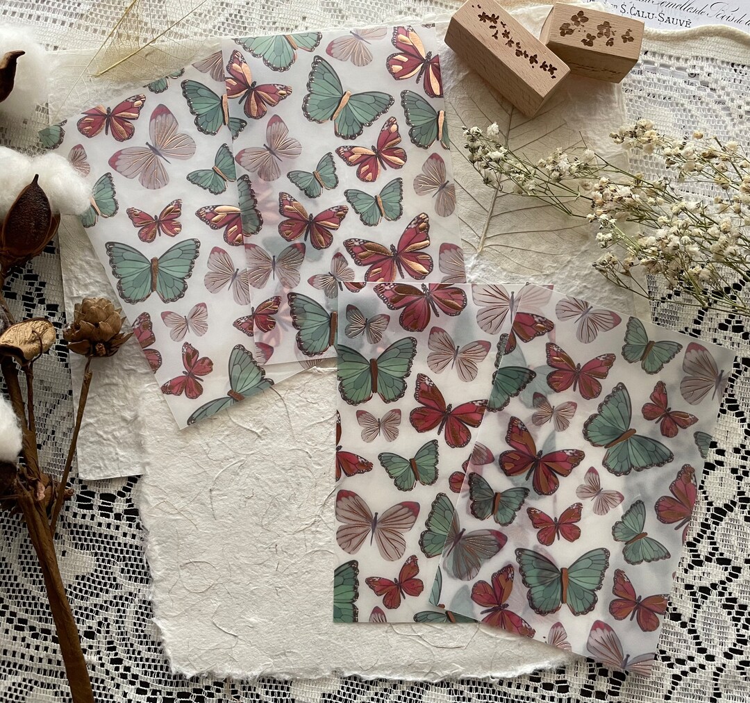 Butterfly Vellum Gold Foil Decorative Vellum Vellum - Etsy