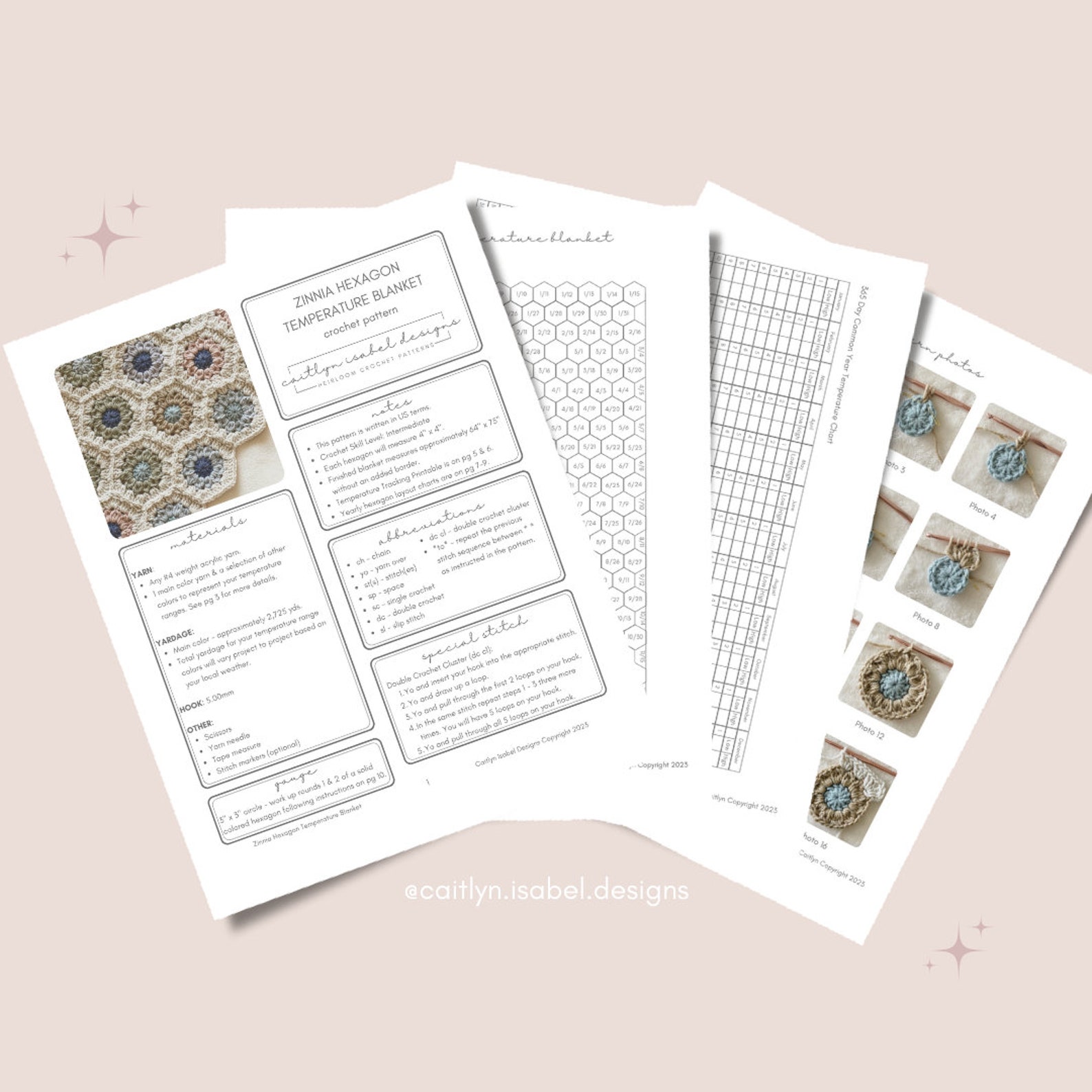 CROCHET PATTERN Zinnia Hexagon Temperature Blanket Pattern - Etsy