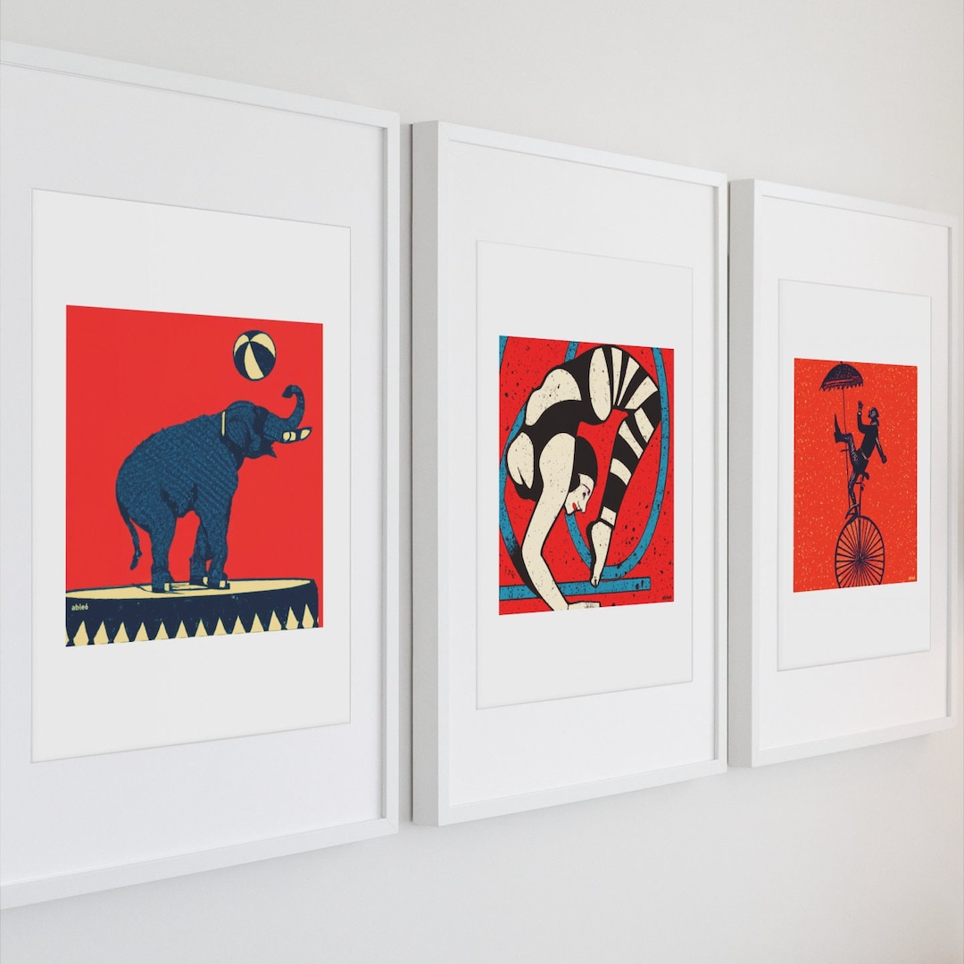 Circus Art Print - Elephant Act - Contortionist - Unicyclist - Tightrope Walker - Cirque Du ...