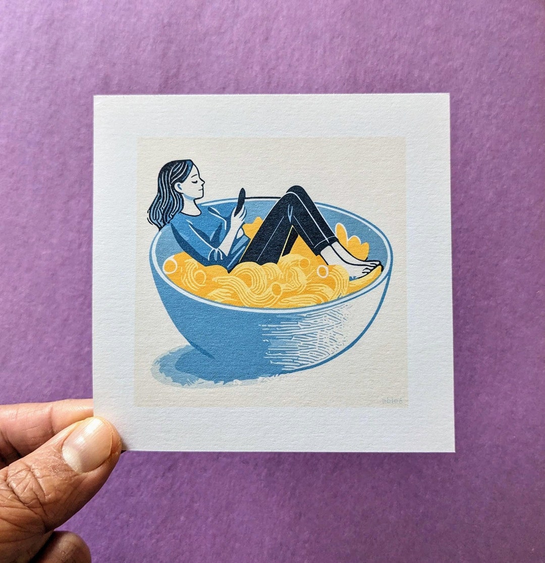 Woman Relaxing in Bowl of Mac & Cheese Food Art Print, Creative ...
