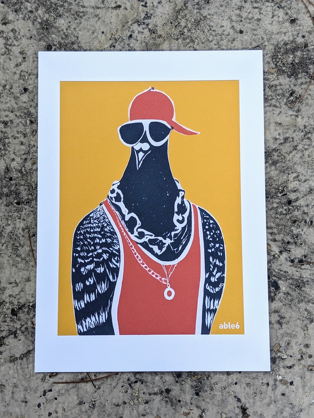 Funny Whimsical Pigeon Art Print - Carrier Pigeon Dressed as a Rapper ...
