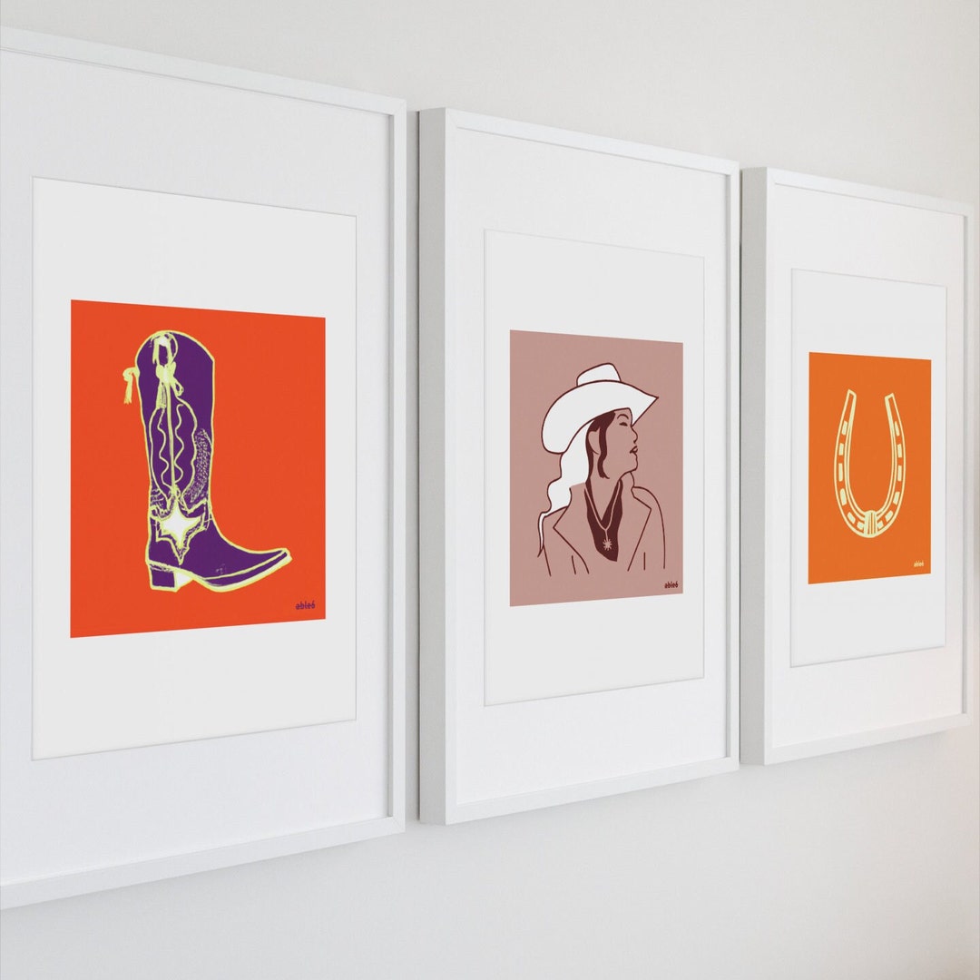 Contemporary Cowboy Boot Wall Art Decor, Minimalist Western Boot Print ...
