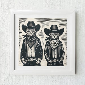 Cowboy Cats Art Print - Funny Cat Art, Cat Lover Gift, Limited Edition ...