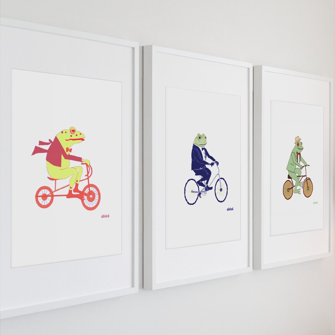 Frog Riding a Bike Art Print - Toads Riding Bicycles Artwork - Able6 - Etsy