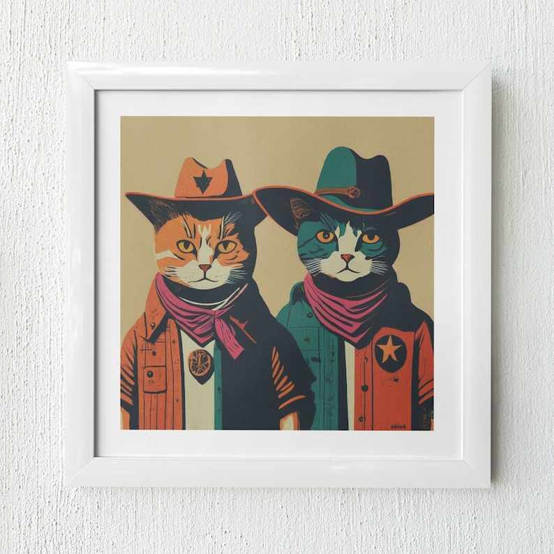 Cowboy Cats Art Print - Funny Cat Art, Cat Lover Gift, Limited Edition ...