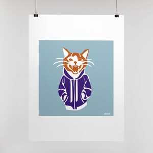 Cute Hip Hop Cat Art Print With Gold Chains, Rapping Cats Artwork ...