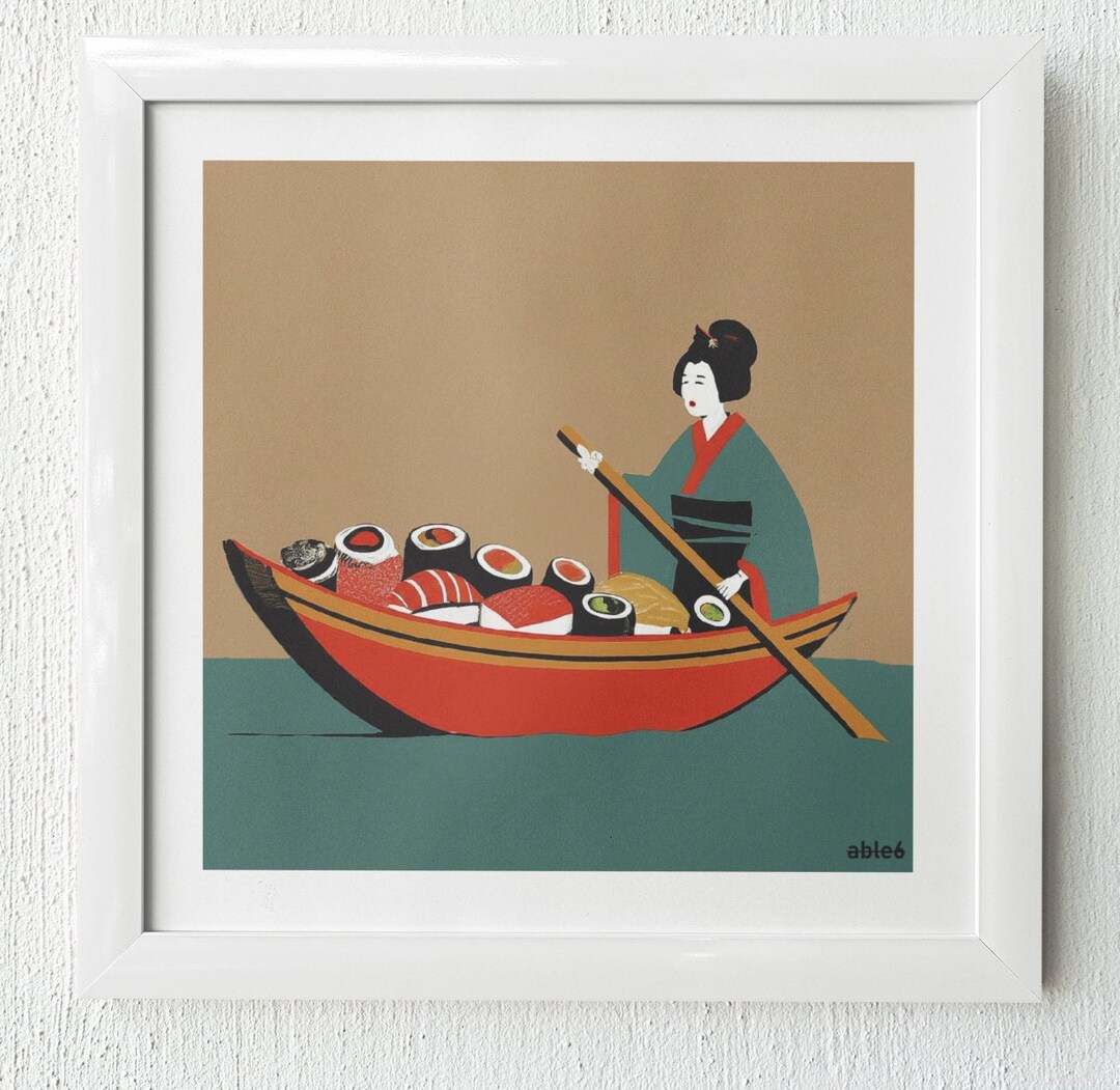 Sushi Boat Art Print: Whimsical Sushi Artwork (12 X 12 In) - Etsy