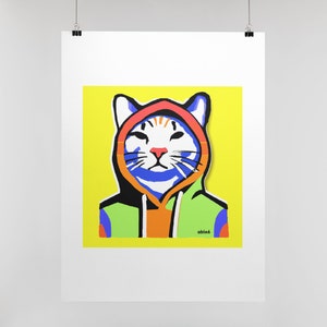 Cute Hip Hop Cat Art Print With Gold Chains, Rapping Cats Artwork ...