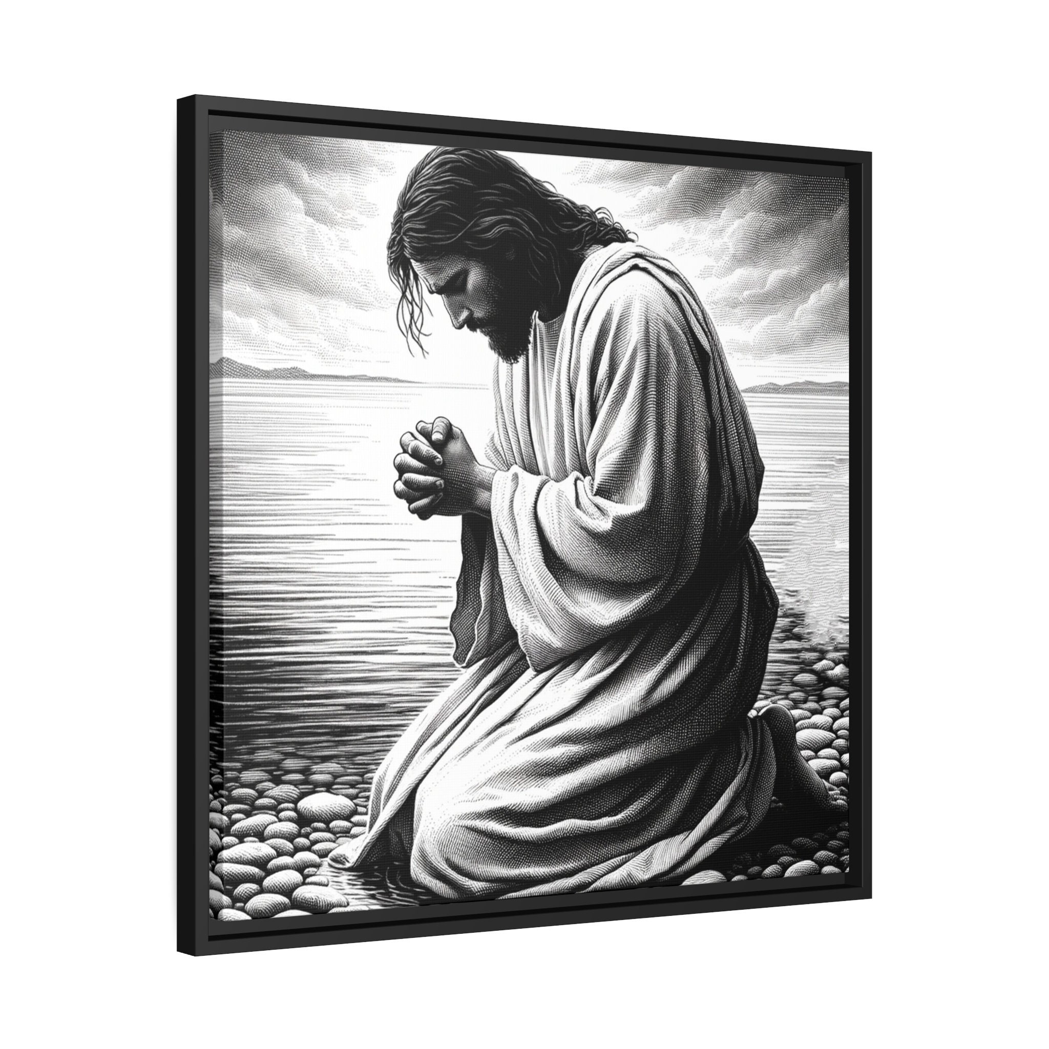 Divine Solitude: Jesus in Prayer on Coastal Rocks - Inspirational Beach ...