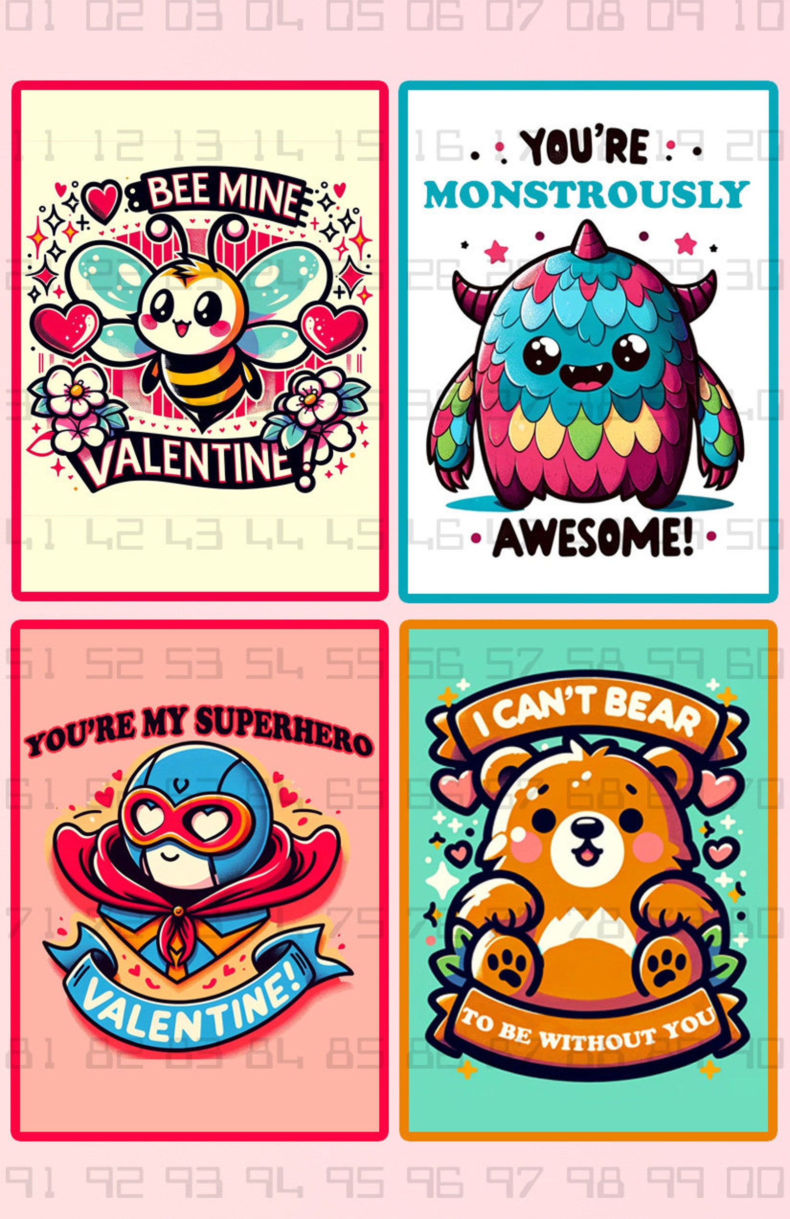 24x BUNDLE! Printable Valentine's Day Cards (2.5"x3.5") - Cute ...