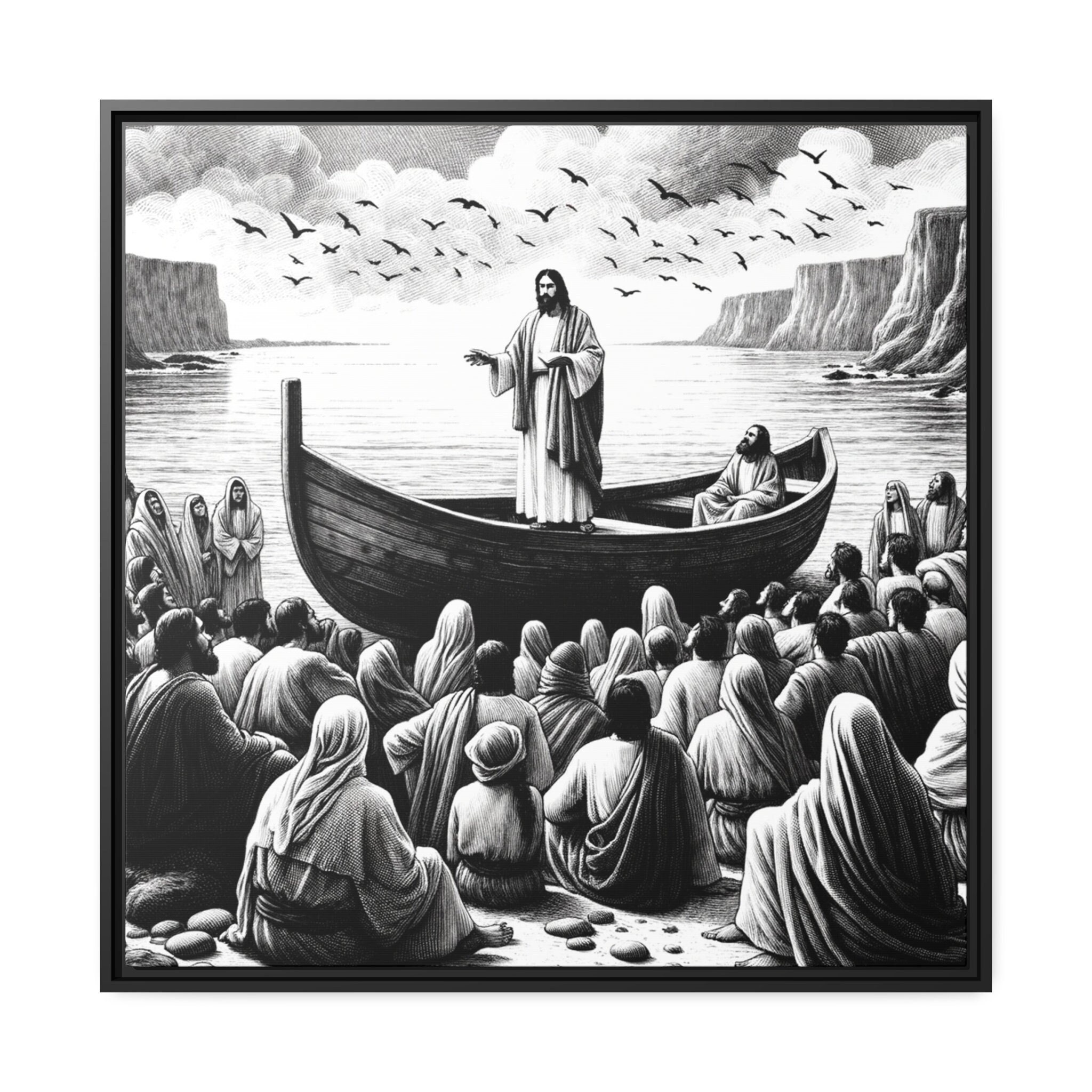 Jesus Teaching Canvas Art: Biblical Scene, Black Pine Frame - Etsy