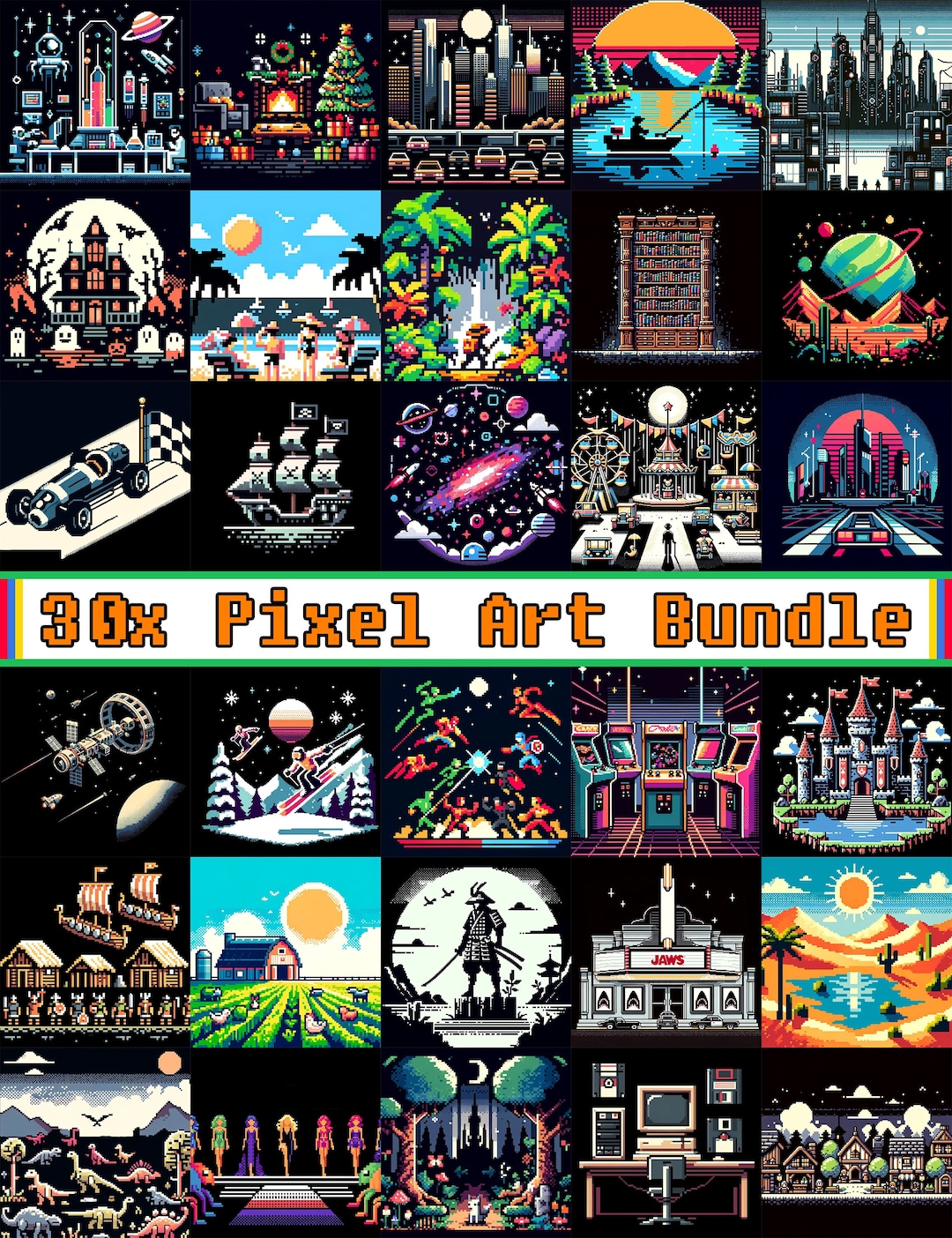 Retro Pixel Art Bundle: 80s-90s Gaming Scenes (digital Download) - Etsy