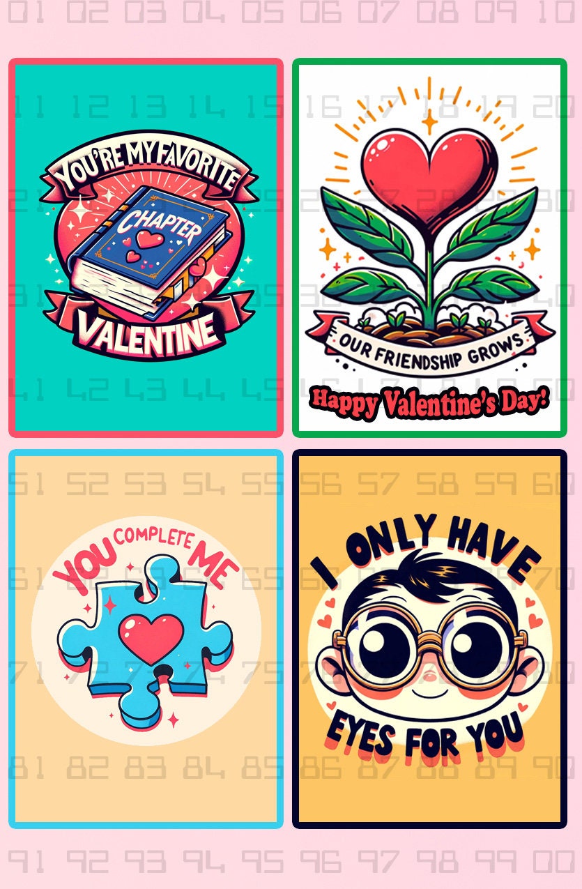 24x BUNDLE! Printable Valentine's Day Cards (2.5"x3.5") - Cute ...