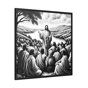 Sermon on the Mount Canvas Art - Jesus Teaching Painting, Black Pine ...