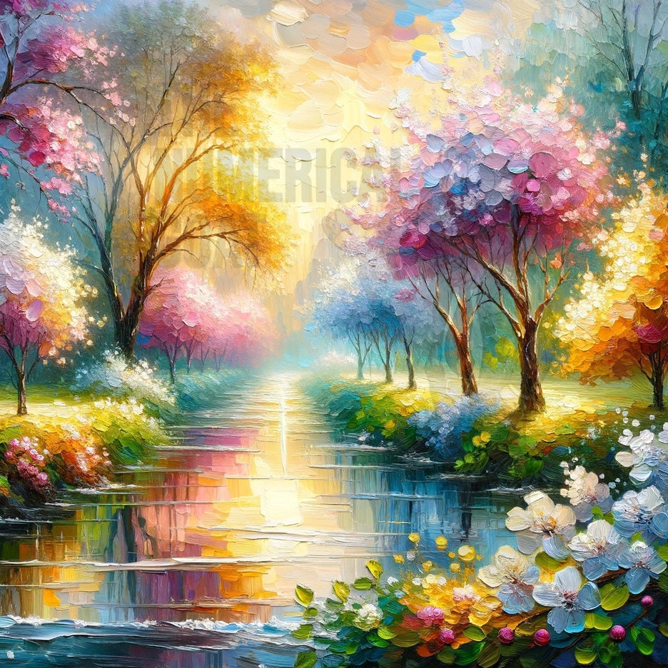 BUNDLE Vibrant Spring Impasto Art Series Digital Blossom Landscapes ...