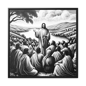 Sermon on the Mount Canvas Art - Jesus Teaching Painting, Black Pine ...
