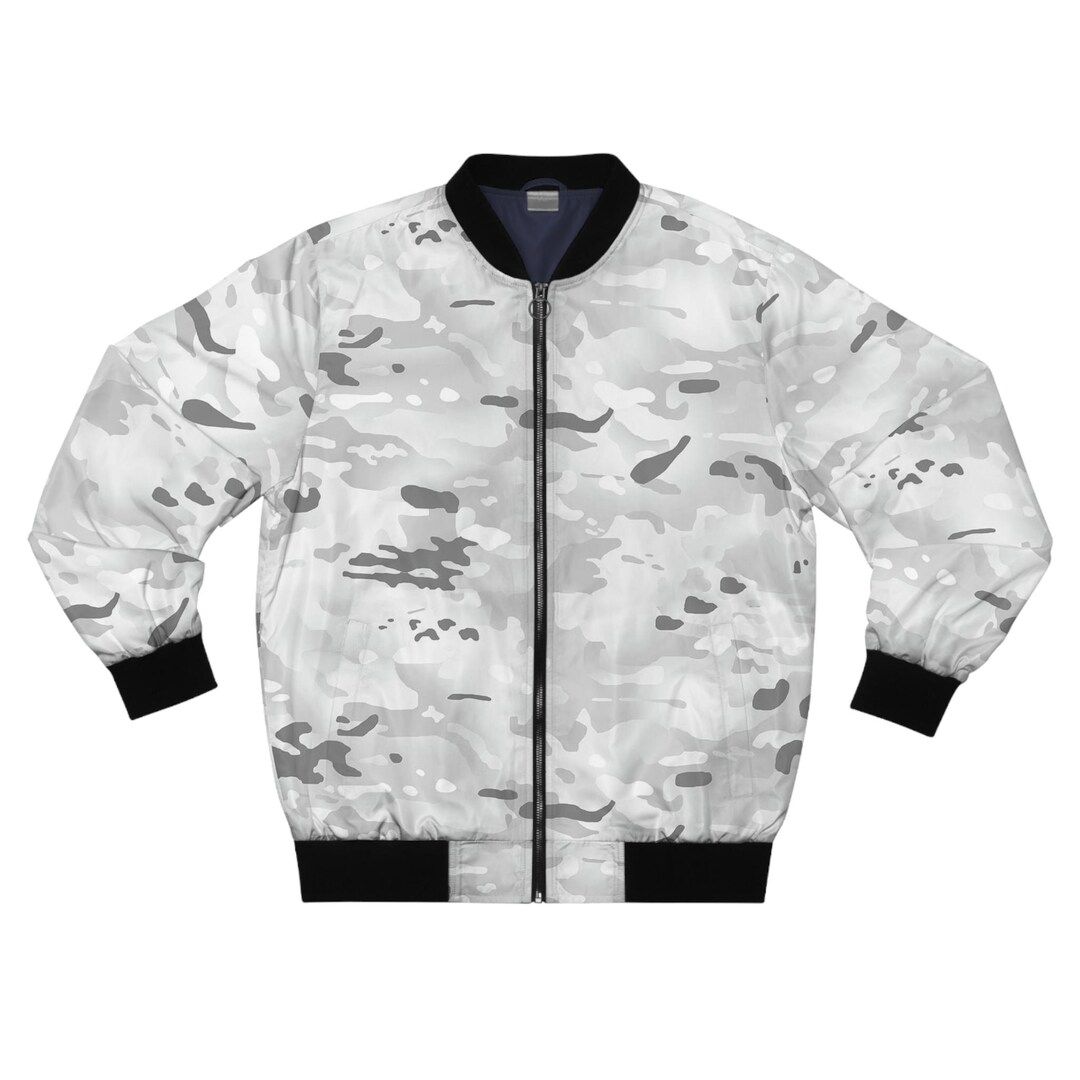 White Arctic Camo Bomber Jacket | Snow Camouflage Flight Jacket - Etsy