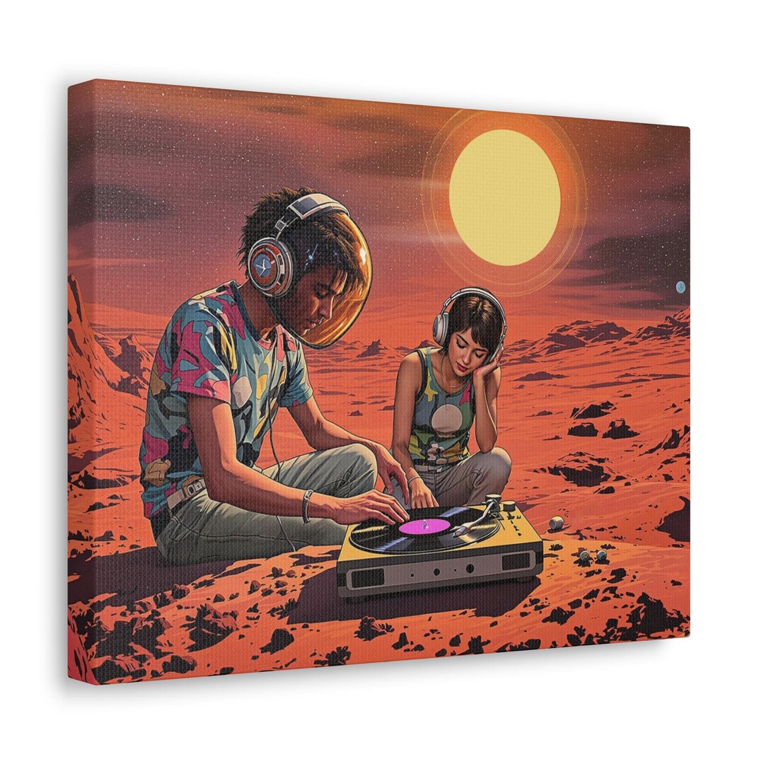 Retro-futurism Mars Canvas Wall Art Teens Jamming to Vinyl on Mars ...