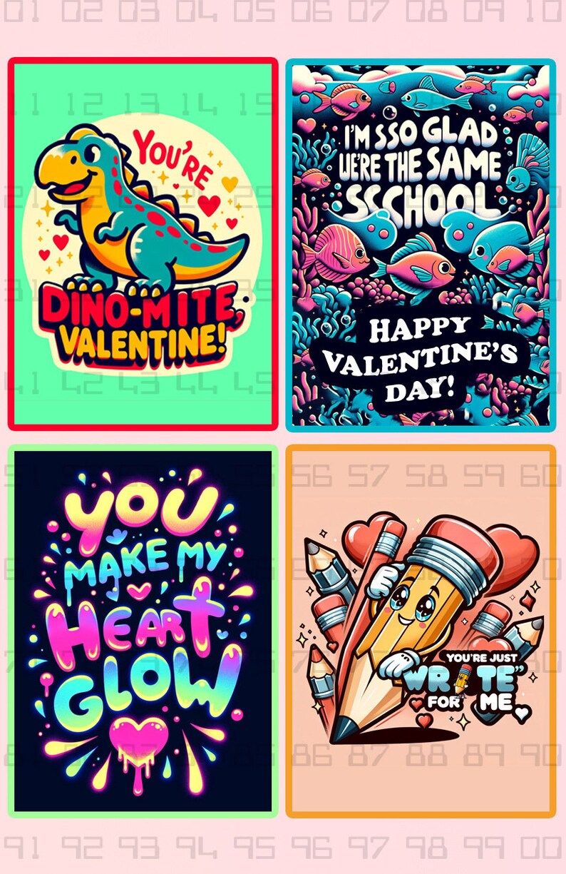24x BUNDLE! Printable Valentine's Day Cards (2.5"x3.5") - Cute ...