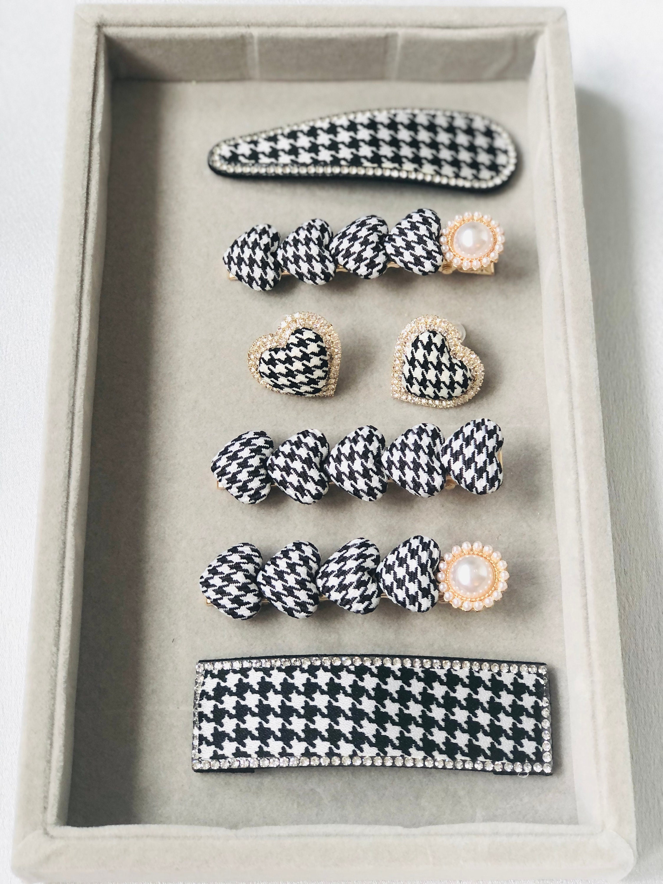 French Style Classic Elegant Black and White Houndstooth Earrings ...