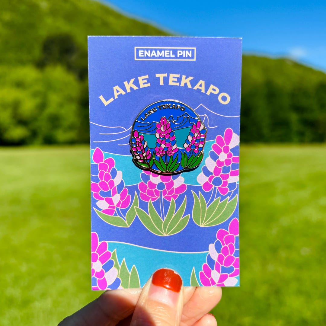Enamel Pin | Lake Tekapo Pin With Lupin Flower, NZ Gift, Purple Flower ...