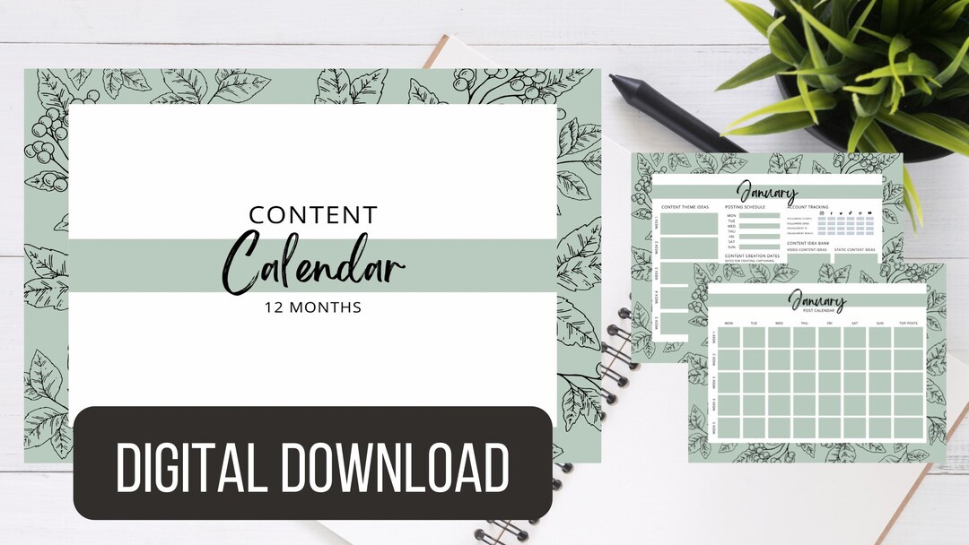 12 Month Undated Content Calendar Pages Undated Landscape Calendar - Etsy