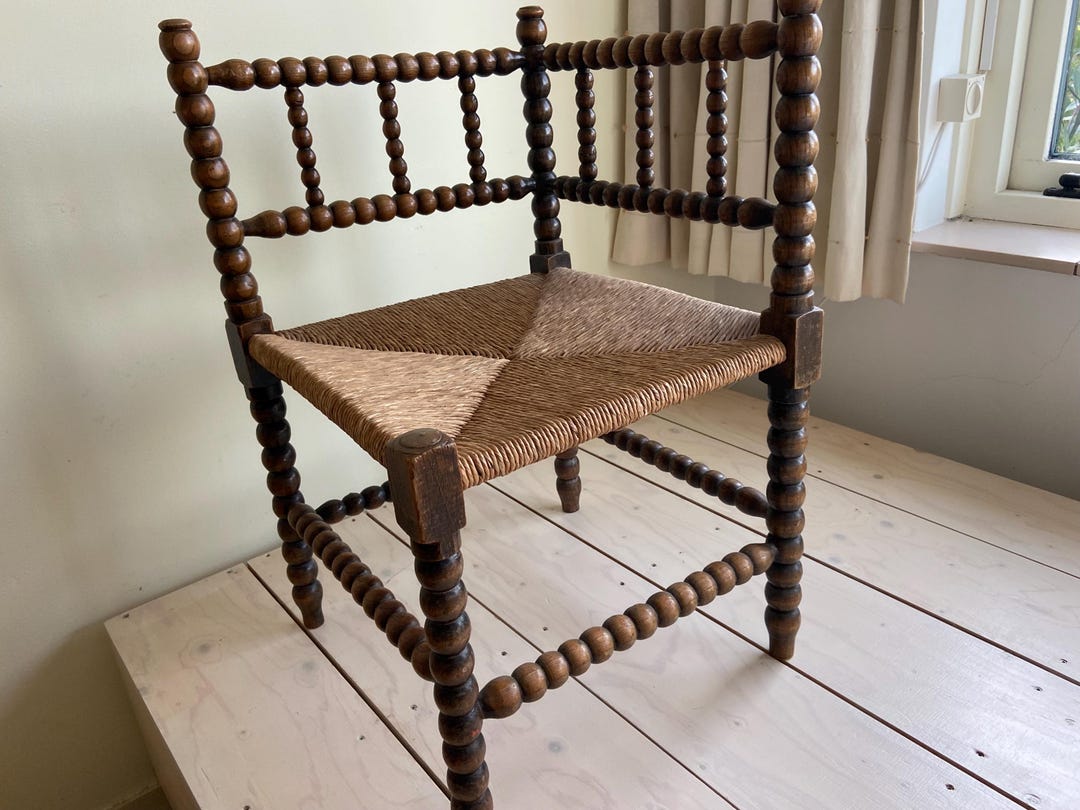 Jufhamvintage- Wooden Bobbin Chair With a Wicker Matted Seat- Vintage ...