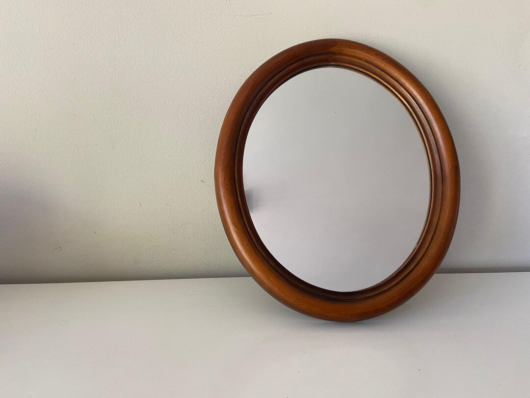 Jufhamvintage- Vintage Oval Mirror With a Wooden Frame- Small 60s ...