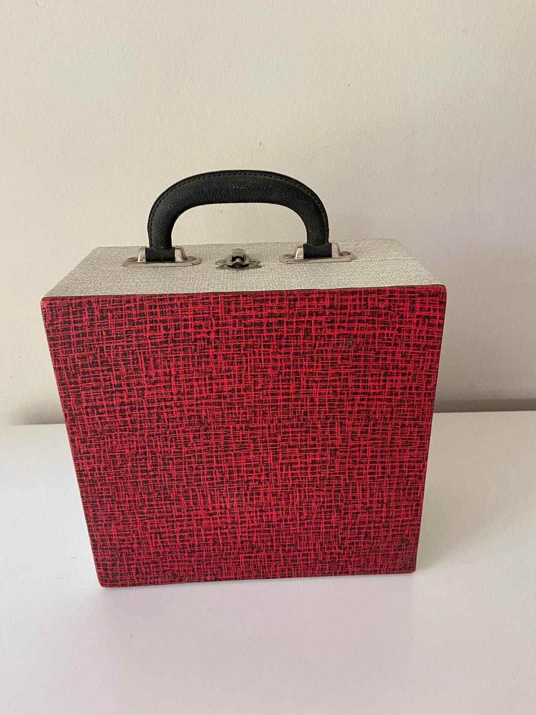 Vintage 45 RPM Record Case: Red, Black & Grey Vinyl Storage, 60s Cheney ...