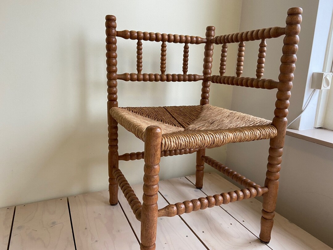 Jufhamvintage- Wooden Bobbin Chair With a Wicker Matted Seat- Vintage ...