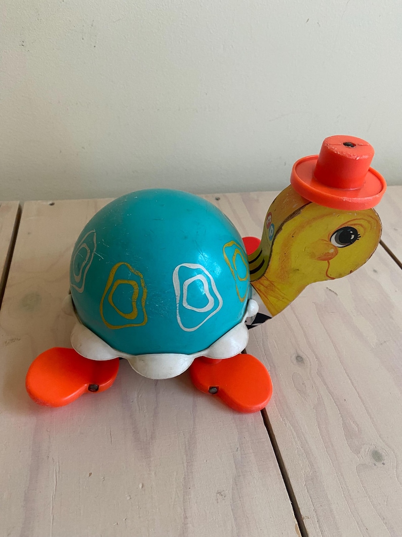 Jufhamvintage- Vintage 1962 Fisher Price Tiptoe Turtle Pull Toy - Etsy