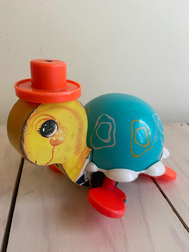 Jufhamvintage- Vintage 1962 Fisher Price Tiptoe Turtle Pull Toy - Etsy