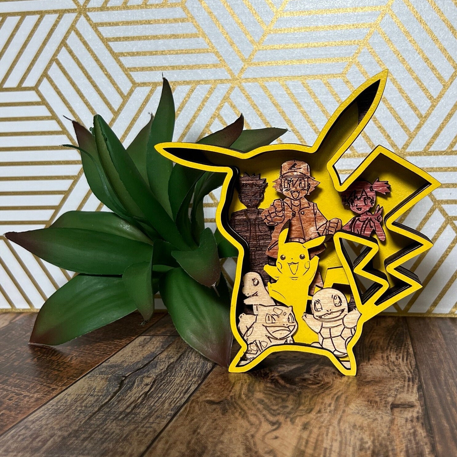 Layered Pokemon Pikachu Wood Artwork 3D Shadowbox Birch Wall - Etsy