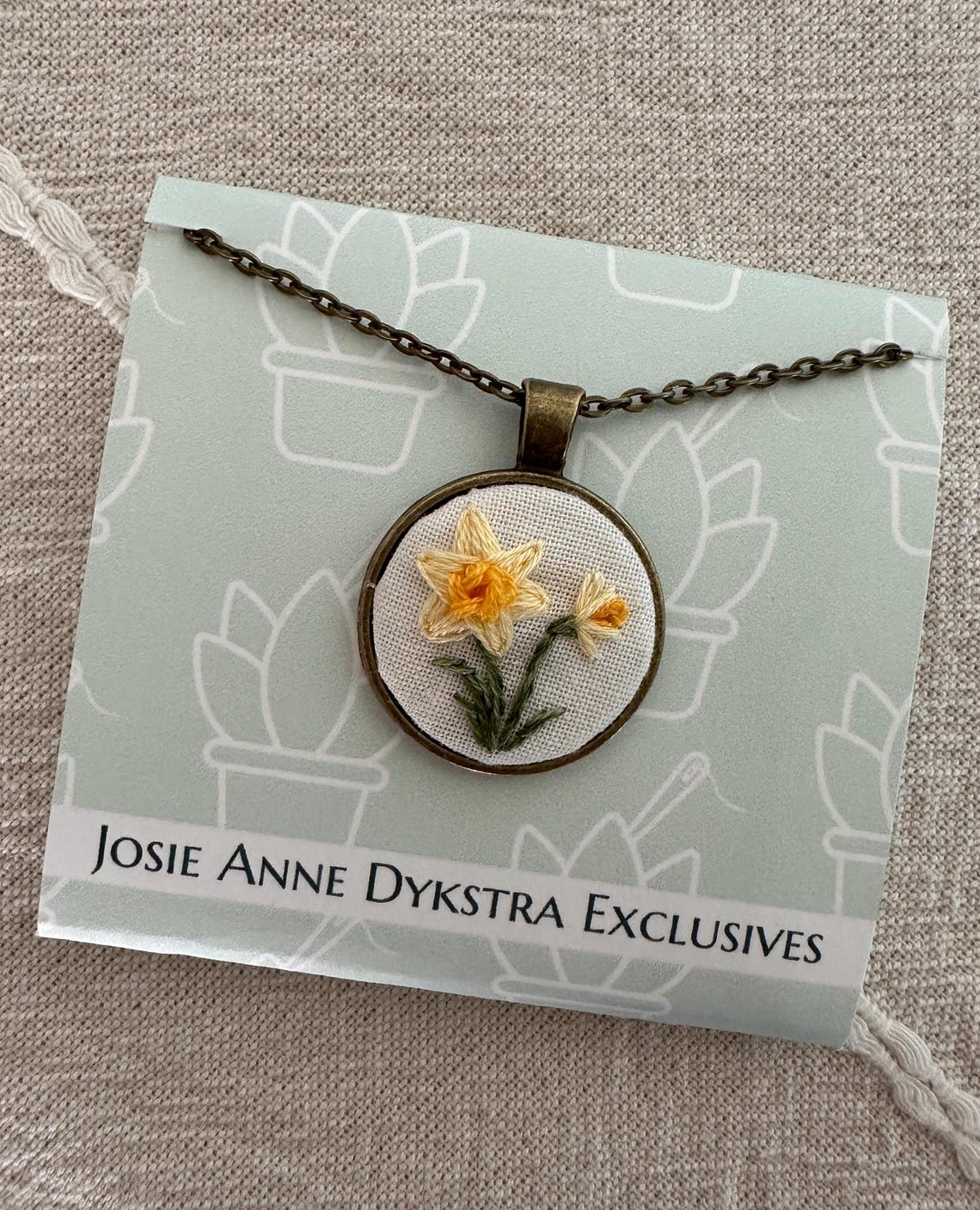 Hand Embroidered March Birth Flower Necklace, Daffodil Jewelry for ...
