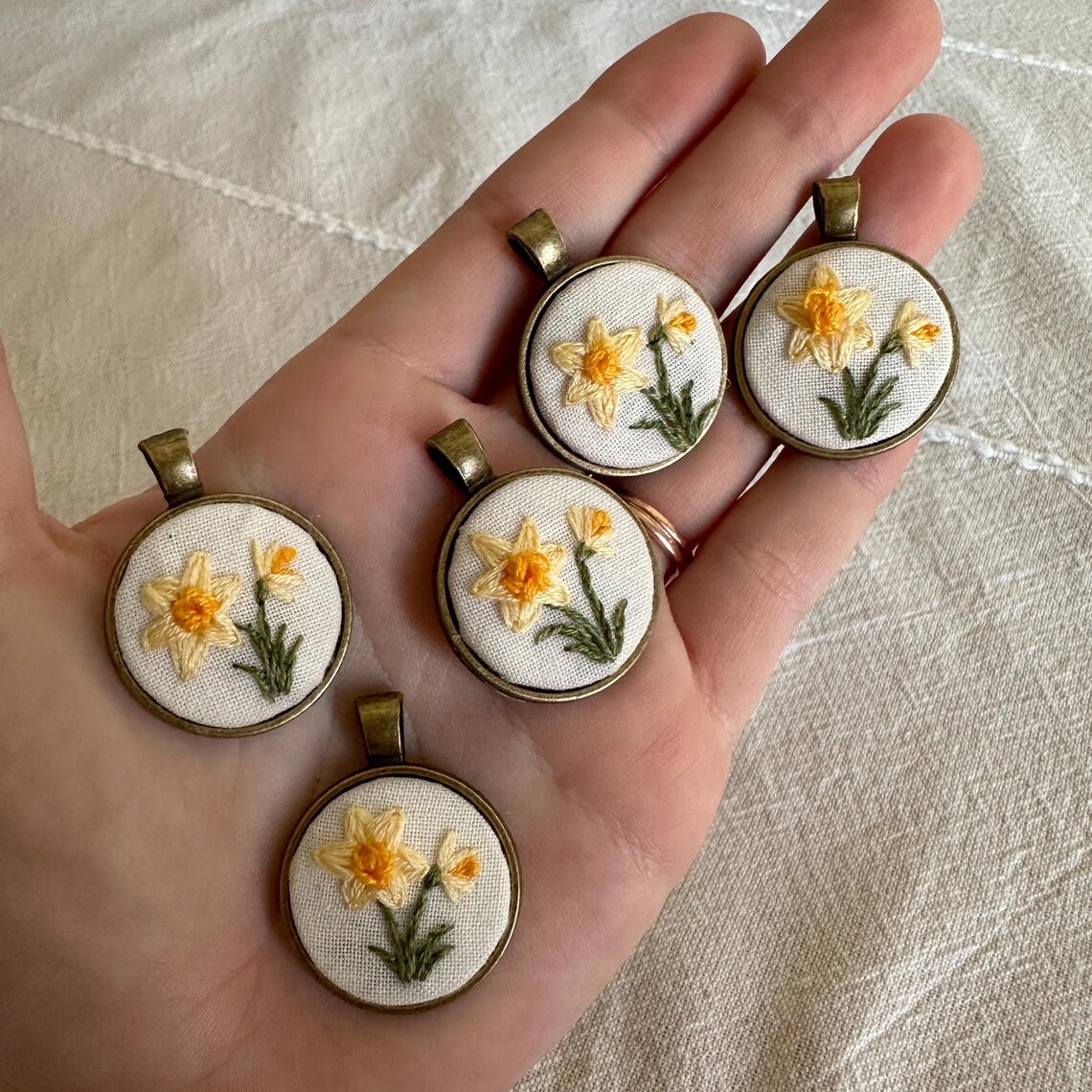Hand Embroidered March Birth Flower Necklace, Daffodil Jewelry for ...
