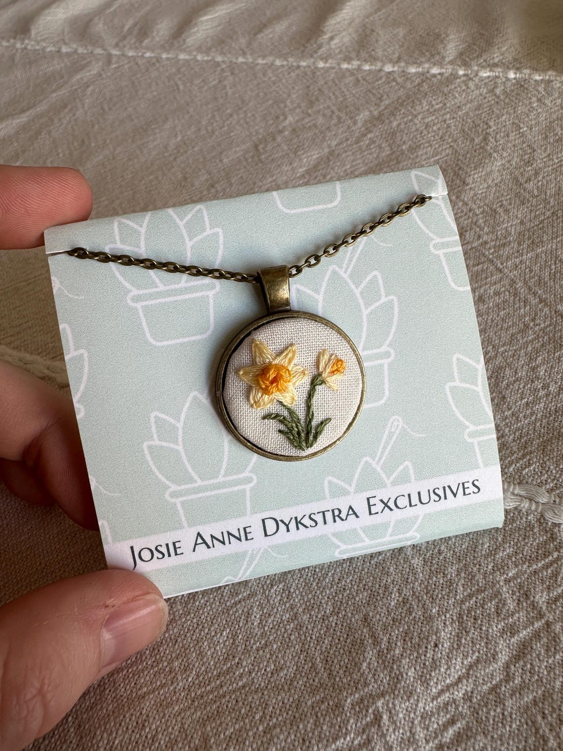 Hand Embroidered March Birth Flower Necklace, Daffodil Jewelry for ...