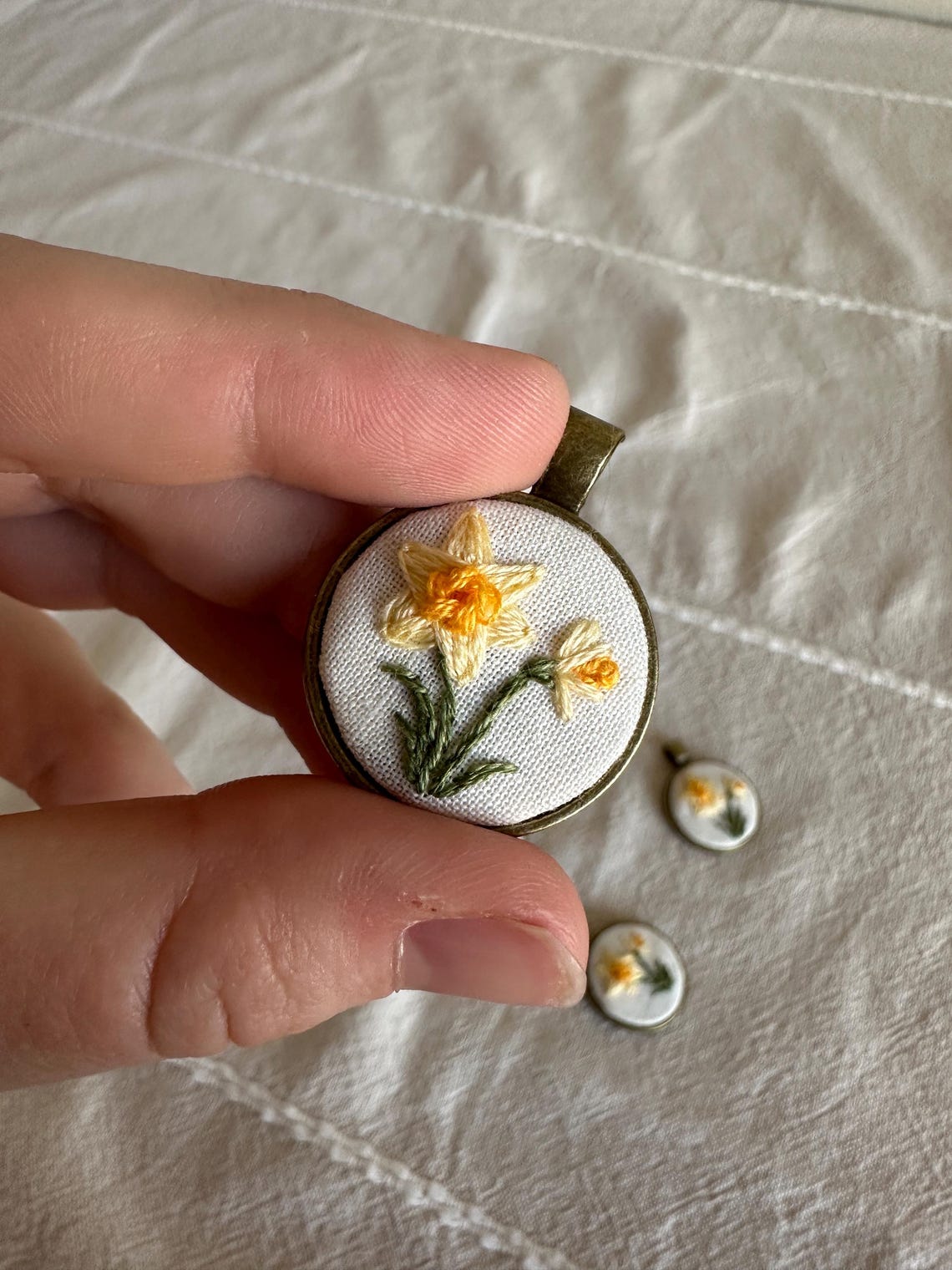 Hand Embroidered March Birth Flower Necklace, Daffodil Jewelry for ...