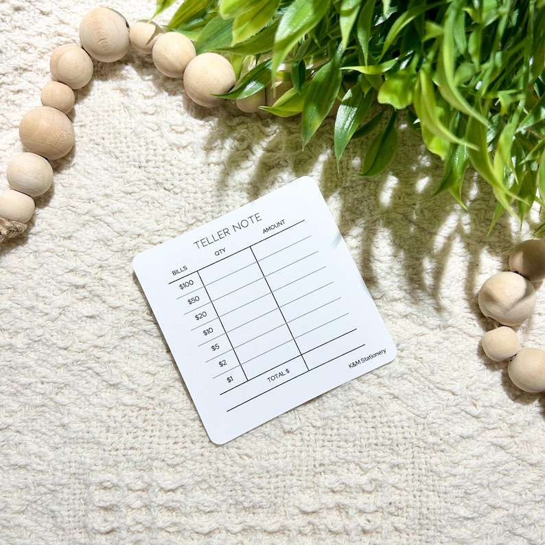 Teller Note | Teller Slip | Budgeting Tools | Cash Stuffing - Etsy