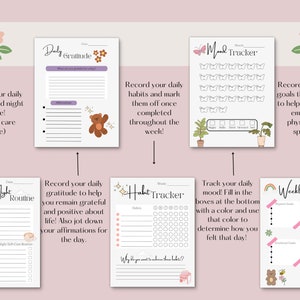 Self Care Workbook Mood Tracker Gratitude Journal Wellness Activity ...