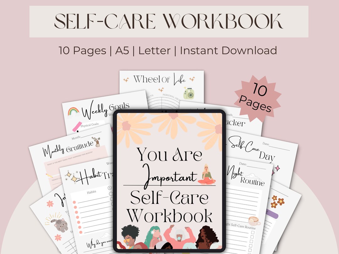 Self Care Workbook Mood Tracker Gratitude Journal Wellness Activity ...