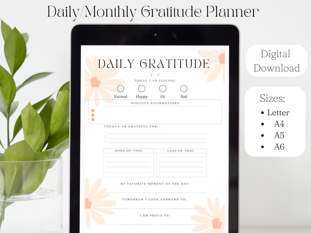 Daily Gratitude Printable Monthly Gratitude Journal Wellness Digital ...