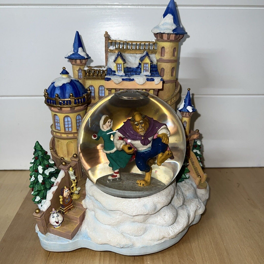 Disney Beauty & the Beast Tune Musical Castle Skating Snow Globe - Etsy