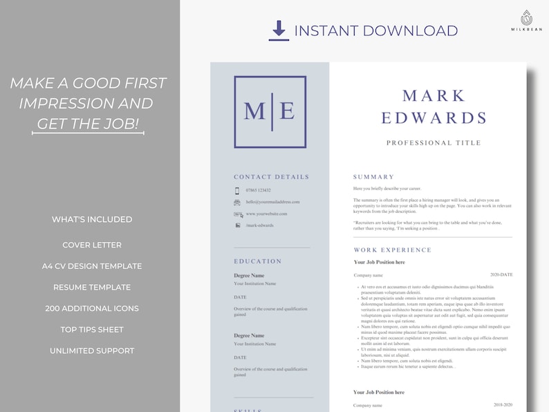CV Template CV Template UK Resume Template Simple Resume - Etsy
