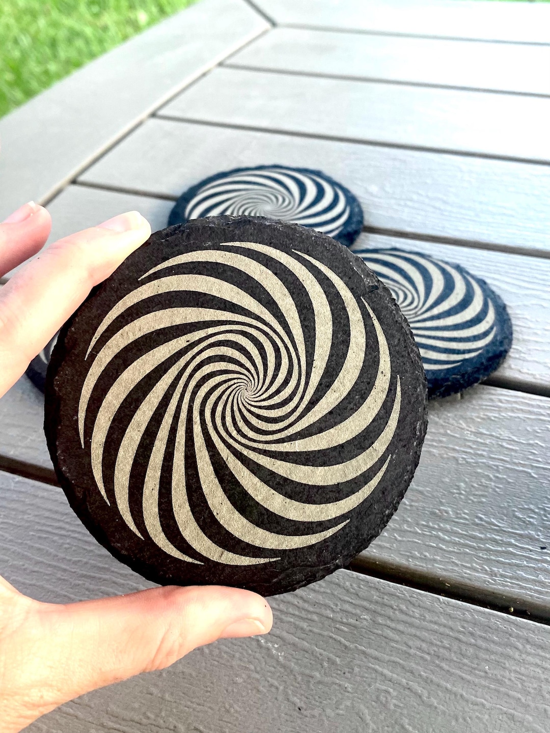 Sacred Geometry Spiral Coaster - Laser Engraved Slate Art - Etsy