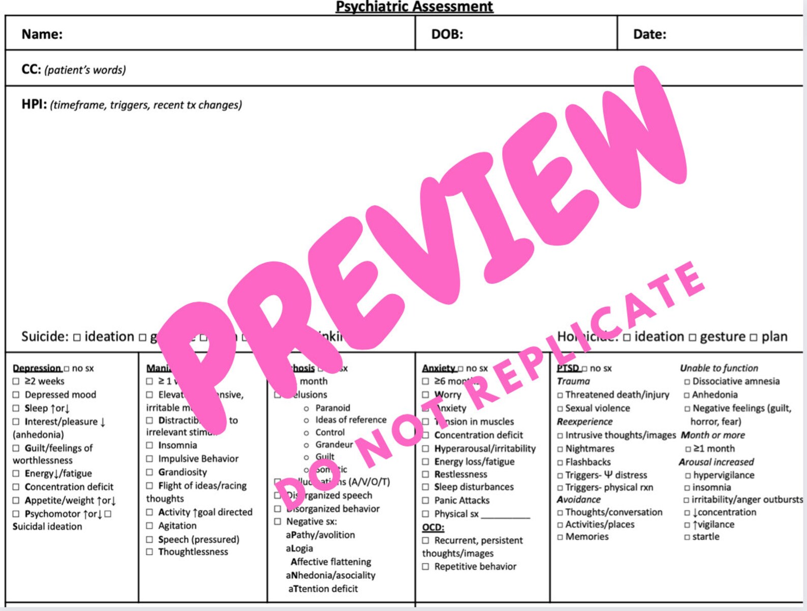 Psychiatry H P Clinical Template For Medical Students And Etsy Australia