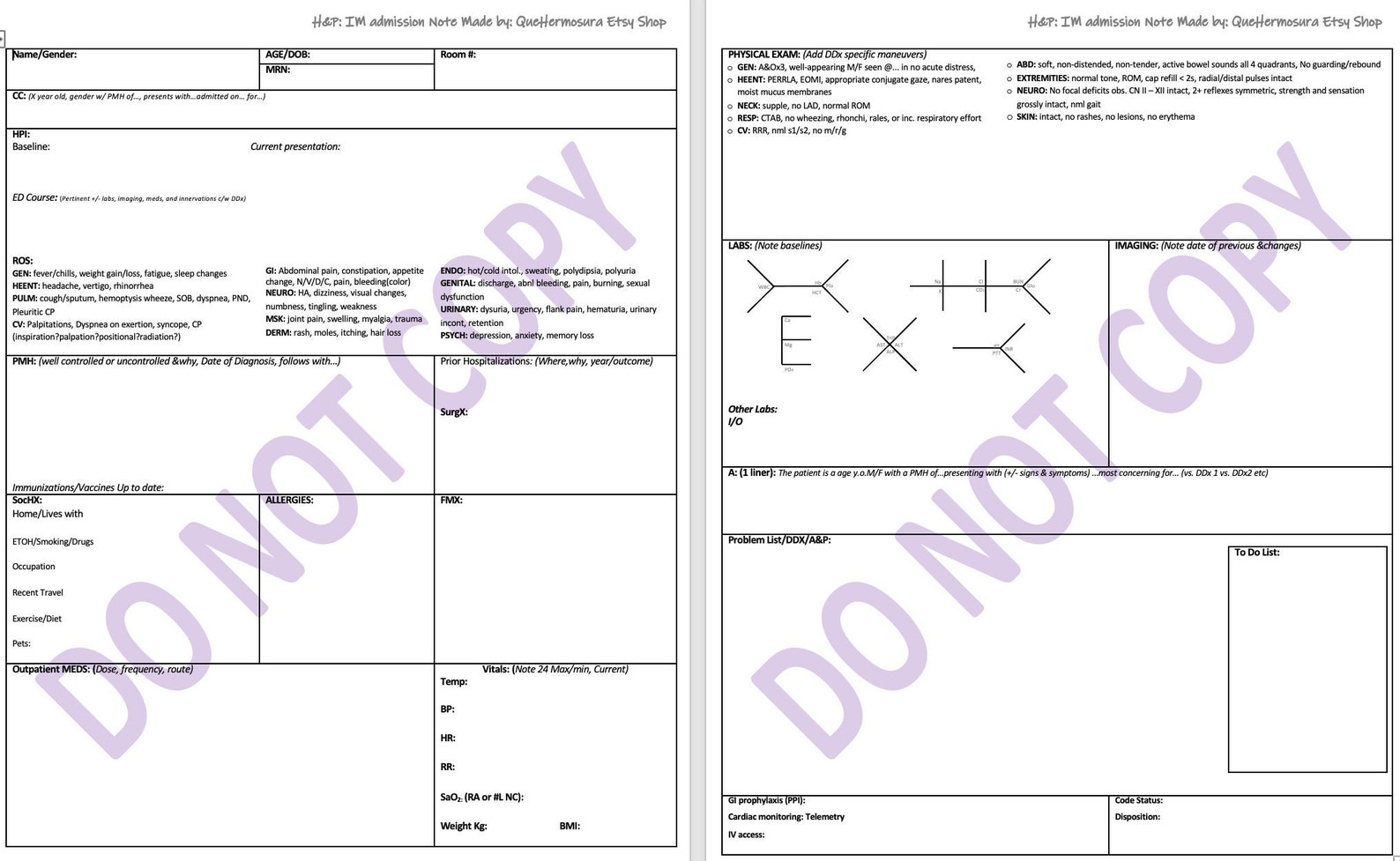 Internal Medicine H&P 2 Clinical Templates for Medical/np/pa Students ...
