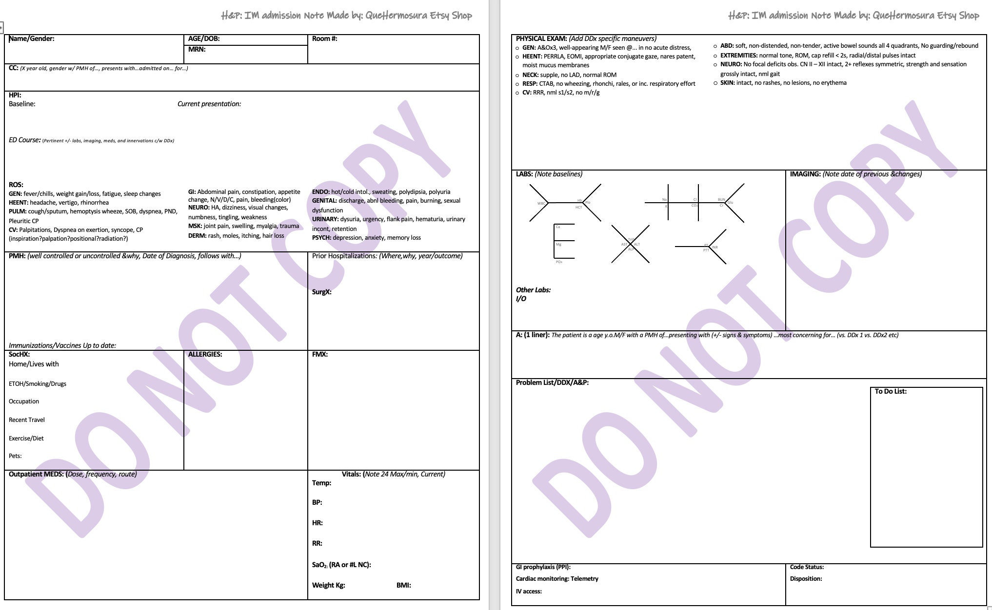 Internal Medicine H&P 2 Clinical Templates for Medical/np/pa Students ... Internal Medicine H&P 2 Clinical Templates for Medical/np/pa Students ...
