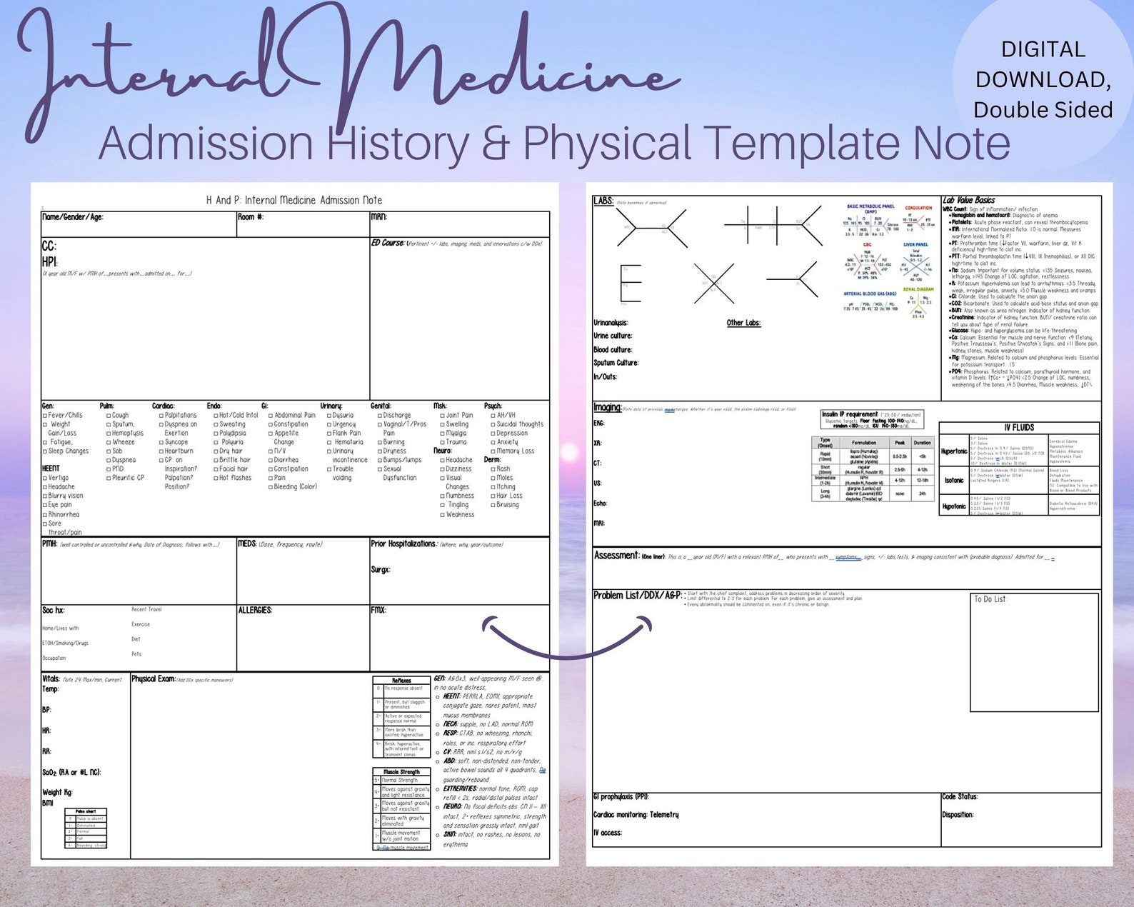Internal Medicine H&P 2 Clinical Templates for Medical/np/pa Students ...