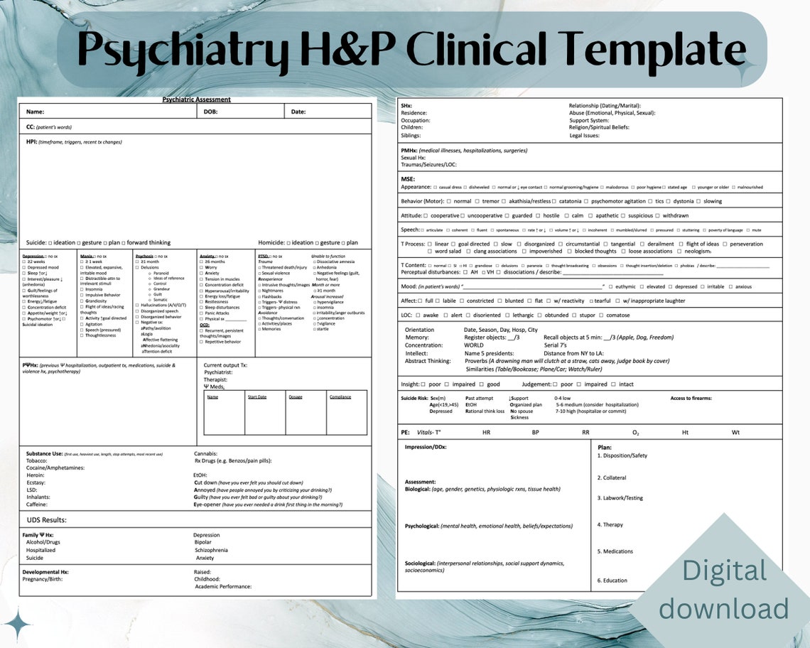 Psychiatry H&P Clinical Template for Medical Students and Healthcare ...