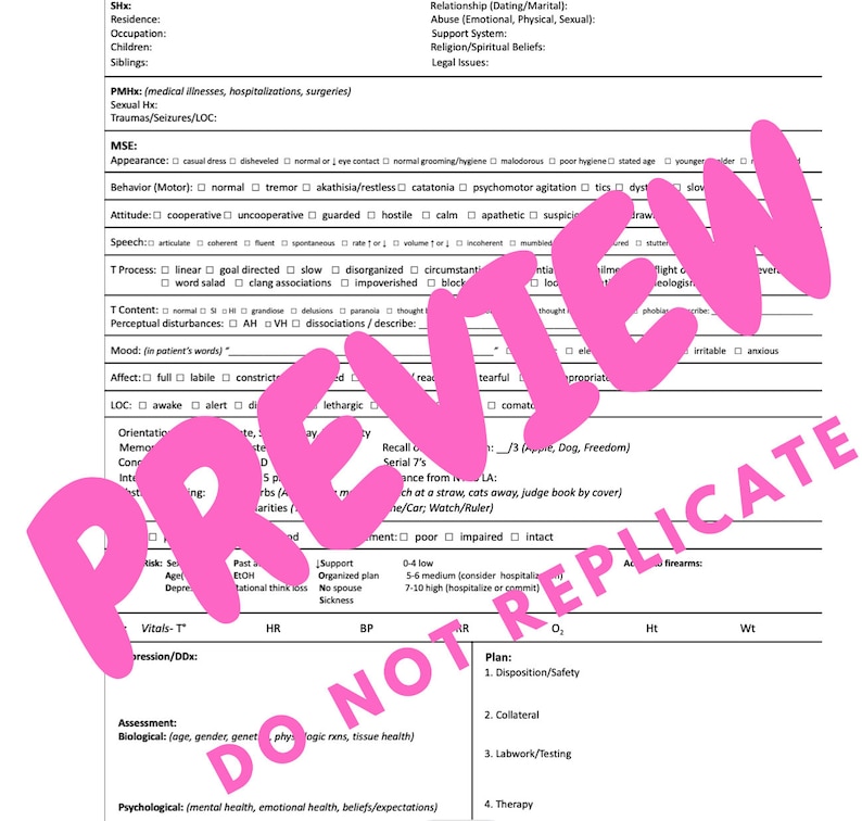 Psychiatry H&P Clinical Template for Medical Students and Healthcare ...